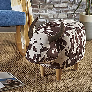 GDFStudio Bertha Milk Cow Patterned New Velvet Ottoman (Brown Milk Cow)