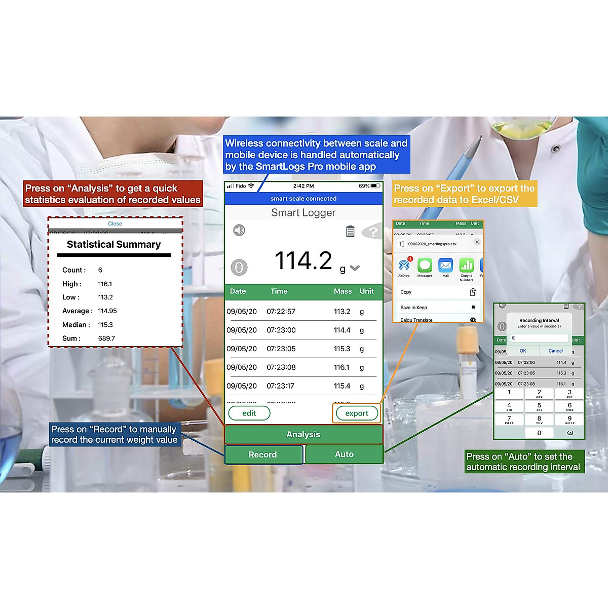 Lab Scale, Pill Counting Tray, Yarn Scale, 500g / 0.01g Precision, Analytical Balance, Wireless, Weight Recording, Data CSV Export, USB Rechargeable, Portable, Accurate, Metal Stainless Steel