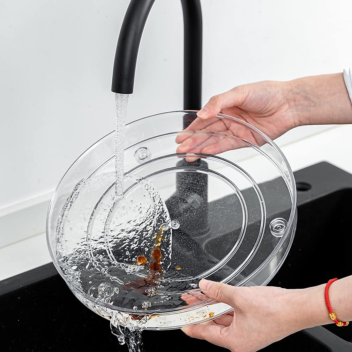 CXRYLZ 2 Pack 10.6 inch Lazy Susan Cabinet Organizer, PET Rotating Storage Rack, Spice Organizer Storage Cabinet, Plastic Lazy Susan Turntable for Fridge Pantry Kitchen Bathroom Bedroom