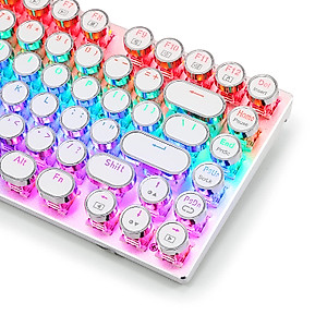 HUO JI E-Yooso Z-88 Typewriter RGB Mechanical Keyboard, Vintage Retro Style with Brown Switches, Compact 81 Keys for PC, Mac, White