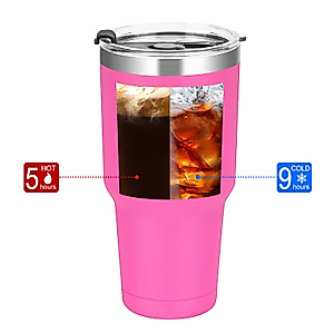 Lifecapido 30oz Stainless Steel Tumbler, Insulated Coffee Tumbler Cup, Double Wall Vacuum Insulated Travel Tumbler with Lid and Straw, Powder Coated Travel Mug for Hot or Cold Drinks, Bright Pink