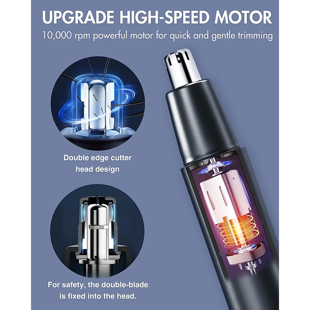 PRITECH Nose Hair Trimmer for Men & Women, Rechargeable, Portable, Washable, Dual-Edge Blades, 245 Days of Use