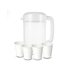 Smarthome Homesmart Plastic Water Pitcher, Juice 1 Gallon Pitchers With 4 Cups 12.5 oz, Tea Jug, Container, White Beverage For Ice & Lemonade, 4L Mixing BPA-free