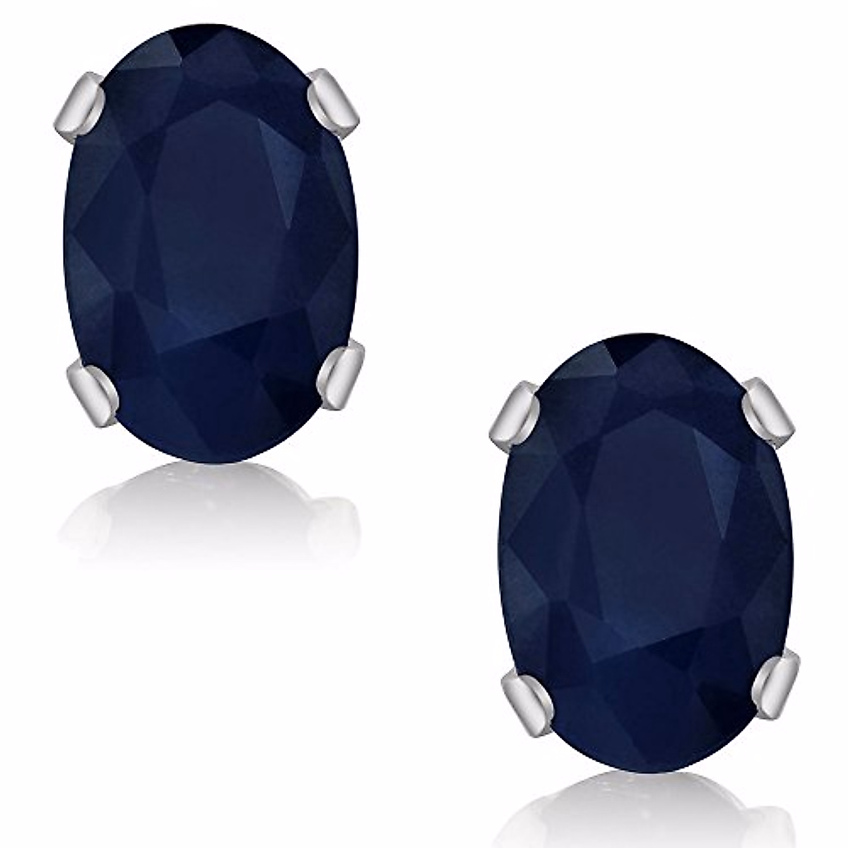 Gem Stone King 925 Sterling Silver Blue Sapphire Stud Earrings For Women (0.80 Cttw, Gemstone Birthstone, Oval 6X4MM)