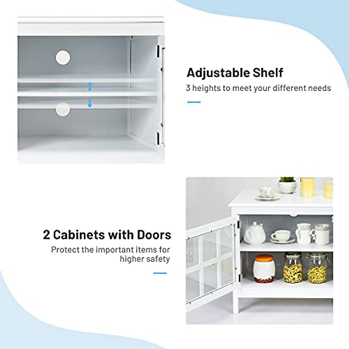 KOTEK Wooden TV Stand for TVs up to 50'', TV Console with Storage, Glass Doors & Adjustable Shelves, Modern Entertainment Center for Living Room (White)