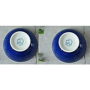 Set of 2 Japanese Rice Bowls, Cute Cats Design Buchi and Tora Bicolor and Tabby Porcelain Bowls