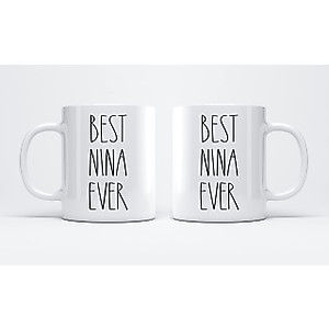 FundingCharlee Best Nina Ever Coffee Mug - Font Rae Dunn Inspired Style Father's Day/Mother's Day Family For Birthday Present The 11oz, White, B2F3LPRMPA-11oz