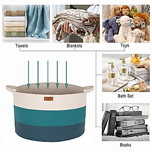 Sophia & William XXXLarge Cotton Rope Basket 21.7" x 21.7" x 13.8", Woven Nurery Storage Basket with Handle, Baby Laundry Basket Hamper for Toys Towels Comforters Blankets Pillows, 1 pack, Teal
