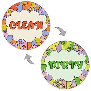 GEEKBEAR Clean Dirty Magnet for Dishwasher (05. Happy Flower) - Double Sided and Reversible Clean Dirty Sign Indicator - Flip Dishwasher Magnet with Bonus Adhesive Metal Plate - Kitchen Decor