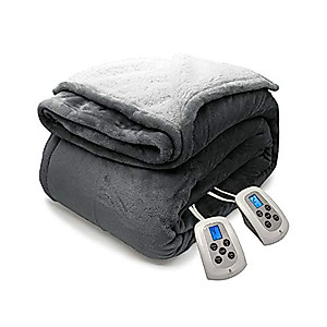 Marquess Electric Blanket Queen Size, Sherpa Flannel Heated Blanket with Dual Control, 10 Heat Settings, Automatic Shut Off Adjustable, Machine Washable (Grey, Queen)