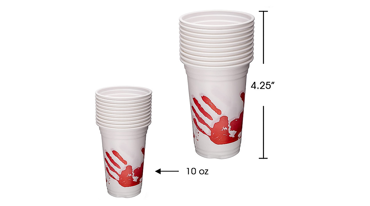 50 Blood Print Halloween Party Cups | Disposable 10oz Spooky Decor