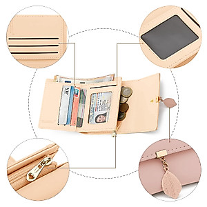 CALIYO Wallets for Women, Leaf Card Holder Trifold Small Wallets for Women , Silm Wallets Zipper Coins Pocket with ID Window,Pink