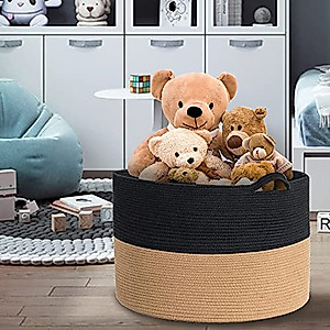 MXMHOME Woven Baskets for Storage, 23.6” X 23.6” X 14.1” Extra Large Blanket Basket Living Room, Cotton Rope Storage Baskets, Large Decorative Living Room Storage Basket, Soft Blanket Storage