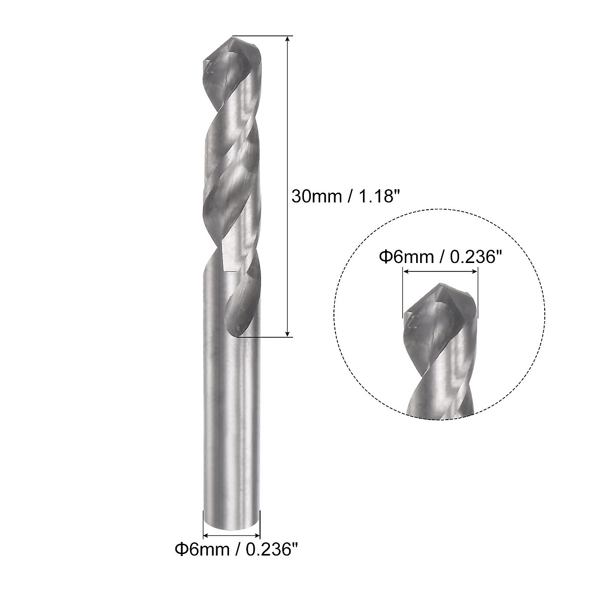 uxcell Solid Carbide Drill Bits, 6mm C2/K20 Tungsten Carbide Jobber Drill Bits Straight Shank Drilling Tool for Stainless Steel Aluminum Iron Metal Plastic
