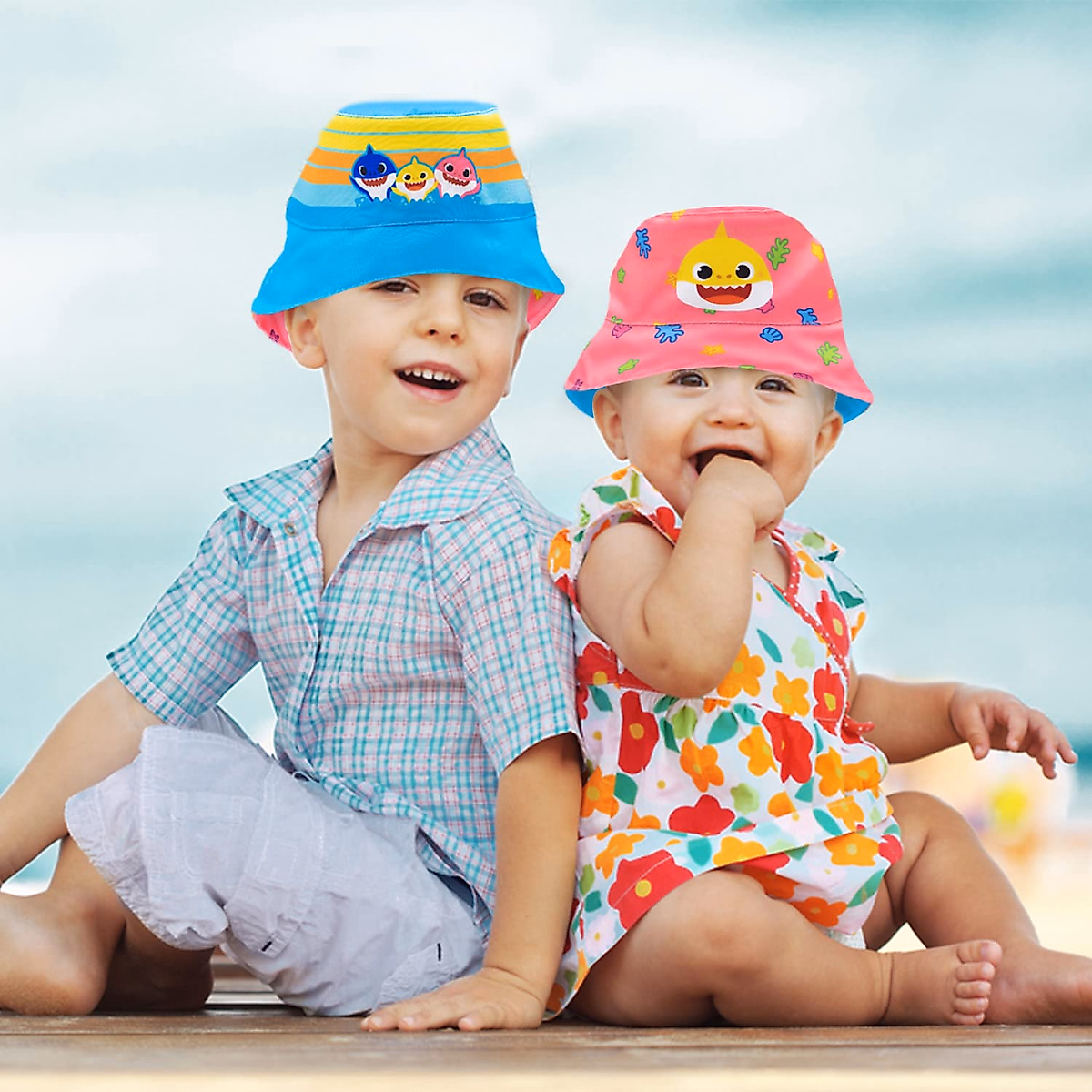 Reversible Pinkfong Baby Shark Sun Hat for Toddler Girls, Boys, and Kids