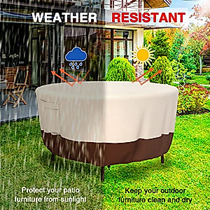 Tuyeho Round Patio Furniture Cover, Durable Oxford Fabric Outdoor Round Table Cover, Waterproof, UV & Rip Resistant Patio Table and Chairs Set Cover, 48"DIA x 26"H Beige & Brown