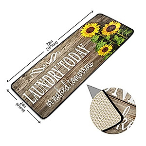 Farmhouse Theme Sunflowers Laundry Room Runner Rug Wooden Board Background Mat Washable Non-Slip Soft Floor Carpet Extra Long Hallway Doormat 72" X 24"