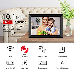 FRAMEO Digital Photo Frame 10.1 Inch, 1 Piece Smart WiFi Digital Picture Frame, Touch Screen Display, 32GB Storage Auto-Rotate Easy Share Photos or Videos in Frameo App from Anywhere Living Room Decor