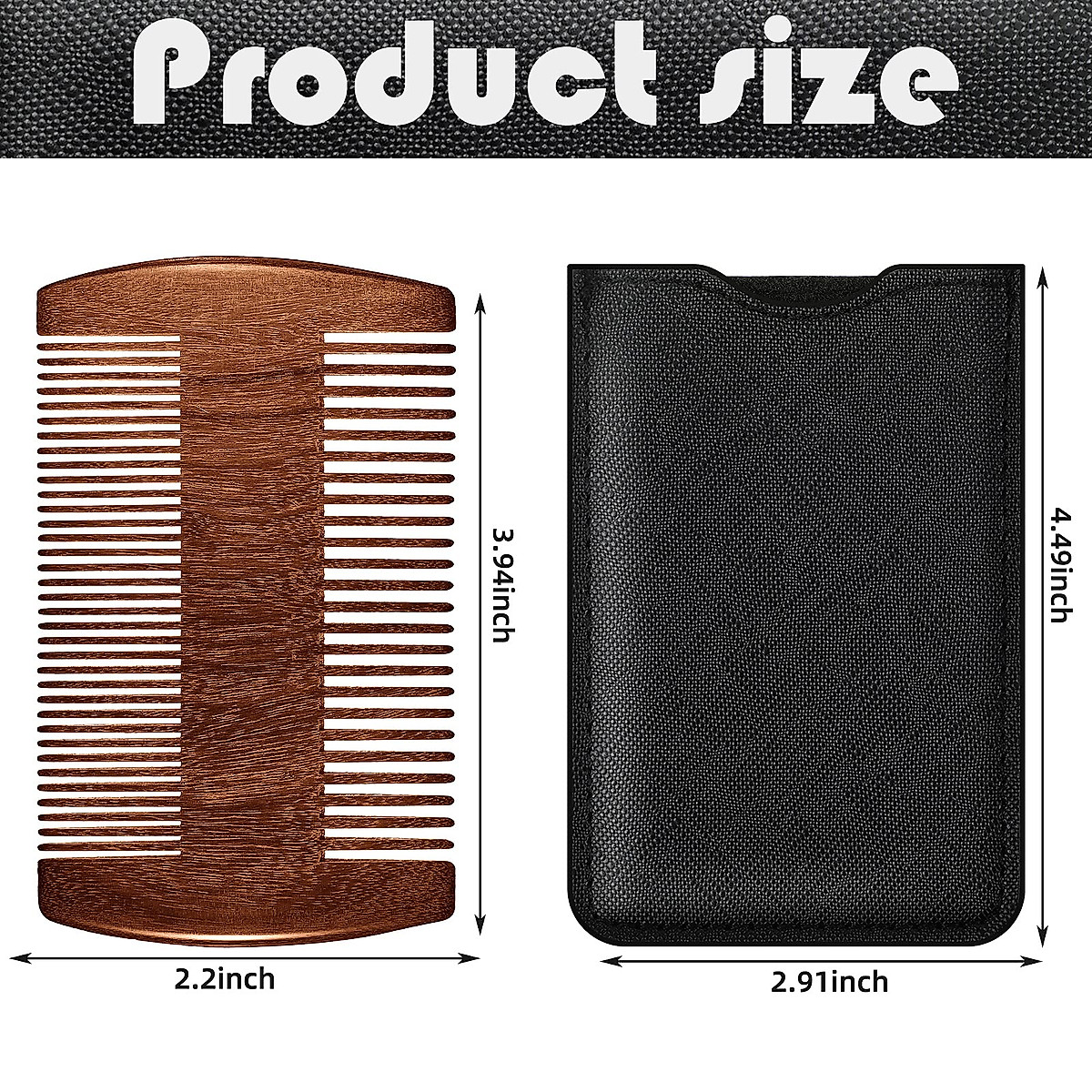 Natural Sandalwood Dual Action Beard and Moustache Combs with Faux Leather Cases (6 Pieces, Yellow, Black, Reddish Brown)
