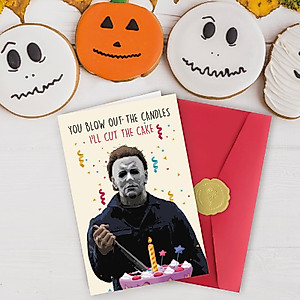 Abeletree Creepy Michael Myers Birthday Card, Horror Movies Killer Bday Card, Halloween Bday Gfits, Mike Myers Birthday Decorations, You Blow Out The Candle