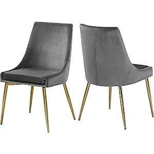 Meridian Furniture Karina Collection Modern | Contemporary Velvet Upholstered Dining Chair with Sturdy Metal Legs, Set of 2, 19.5" W x 21.5" D x 33.5" H, Grey