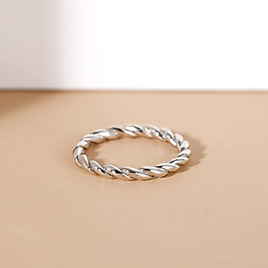 EAMTI 925 Sterling Silver Ring 2mm Stacking Twist Rope Ring Engagement Wedding Band 8