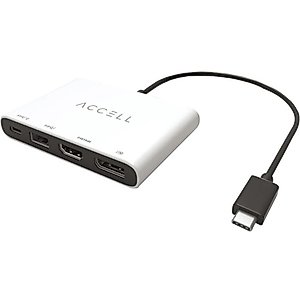 Accell USB-C Mobile Multiport Adapter - DisplayPort 1.4, HDMI 8K, USB 3.1 Gen 2, 90W Power Delivery - U241B-001F, White
