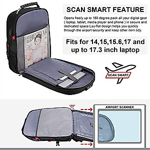 LOVEVOOK Travel Laptop Backpack Waterproof Anti Theft Backpack with Lock and USB Large 17 inch Computer Travel Backpack with 3 Packing Cubes for Men Women(17 inch,Black)