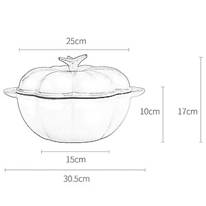 MYYINGBIN Pumpkin Cast Iron Stew Pot with Lid Anti-Scalding Silicone Gloves, 25 cm Non-Stick Coating Soup Pot Casserole Easy Clean, 1