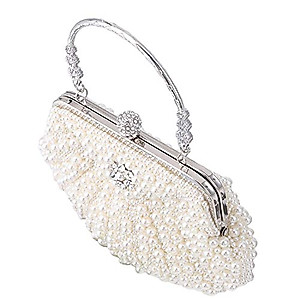 XINNI Women Shell Shape Pearl Rhinestone Purse Clutch Handbag for Cocktail Evening Party
