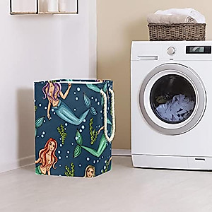Inhomer Cute Mermaid Large Laundry Hamper Waterproof Collapsible Clothes Hamper Basket for Clothing Toy Organizer, Home Decor for Bedroom Bathroom