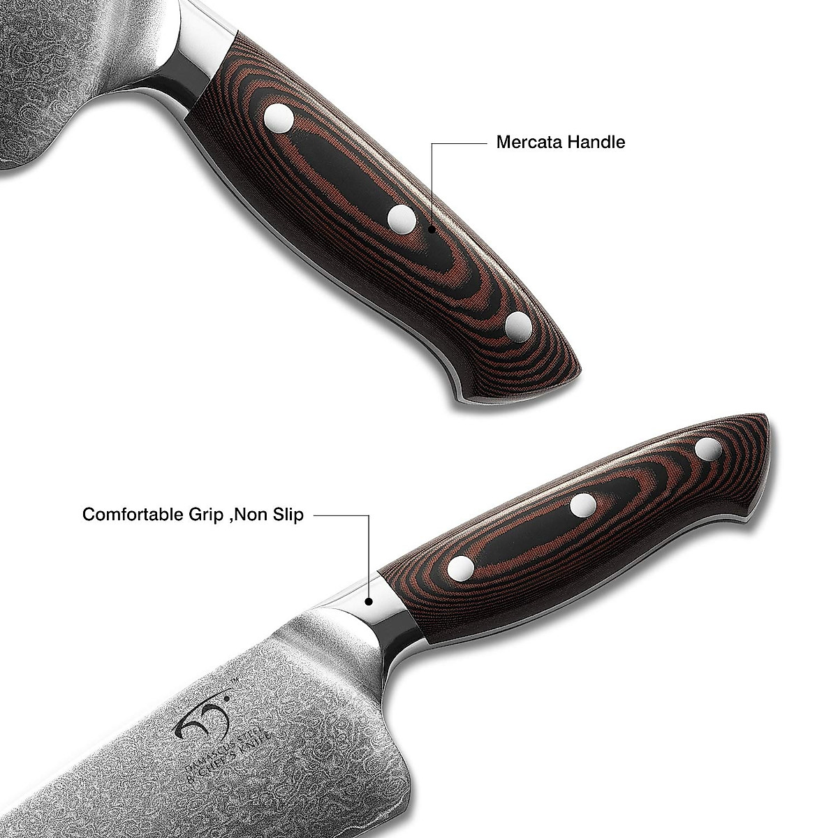 Damascus Chef Knife, 8 Inch Professional Damascus Kitchen Knife Forged with VG10 Super Steel 67-Layer, Non-slip Ergonomic Micarta Handle, Razor Sharp Lightweight Multipurpose Full Tang Gift Box