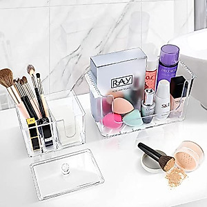 Lolalet (2 Pack) Qtip Holder Dispenser Makeup Organizer for Cotton Ball, Cotton Swab, Cotton Round Pads, Floss, Clear Plastic Bathroom Canister Storage Beauty Product Organization