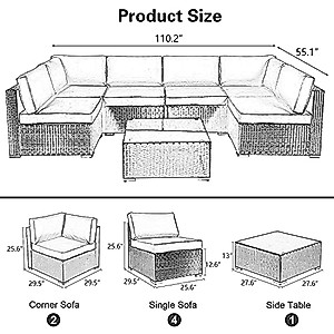 kinbor Outdoor Patio Set 7 Piece Deck Furniture Sectional Conversation Patio Furniture with Coffee Table for Deck Balcony