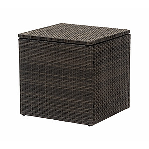 D&F Design Jackson Indoor & Outdoor PE Wicker Cube Side Table with Storage, Patio Resin Rattan End Table Square Container for Furniture Covers, Toys and Gardening Tools Grey