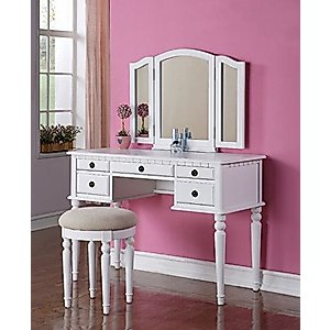 Bobkona F4074 St. Croix Collection Vanity Set with Stool, White