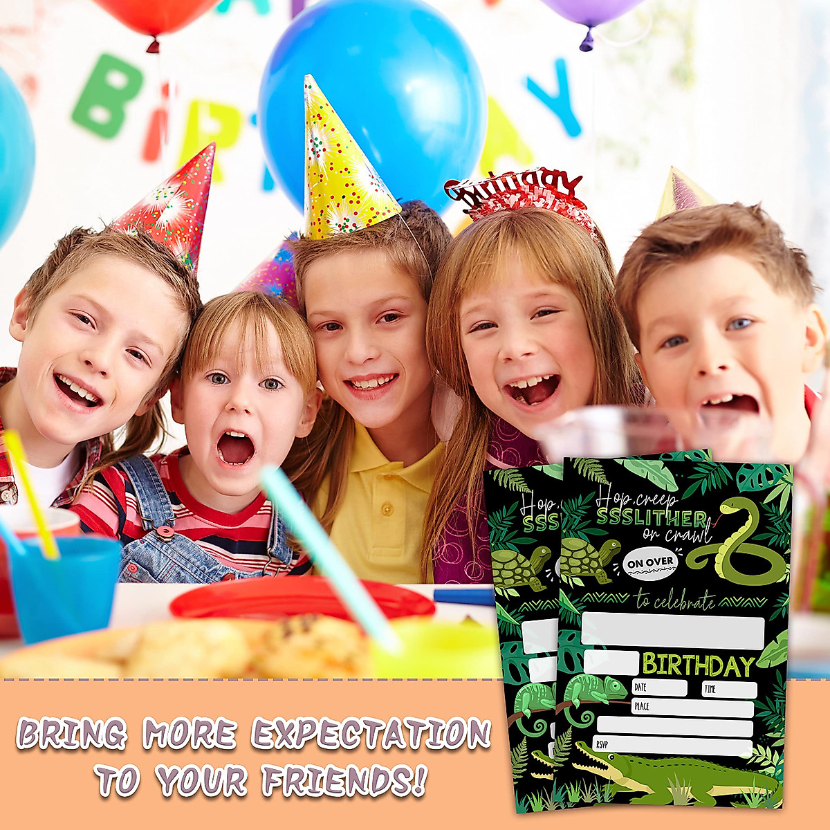 YQV Reptile Birthday Party Invitations, 20-Count Snake Lizard Crocodile Theme Birthday Party Invites With Envelopes-HBYQK-B36