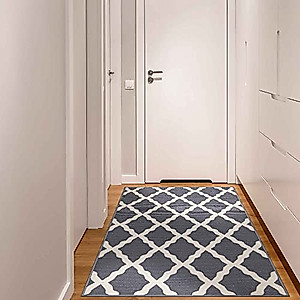 Machine Washable Moroccan Trellis Design Non-Slip Rubberback 3x5 Traditional Indoor Area Rug for Living Room, Bedroom, Kitchen, 3'3" x 5', Gray