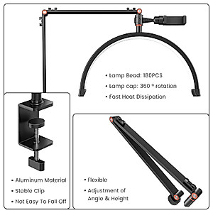 cenoz Lash Light for Eyelash Extensions, Estheticians Light, Half Moon Lash Lamp, Eyelash LED Desk Lamp, Lighting for Beauty, Skincare, Lashes, Eyebrows, Filming, and Content Creation(Black