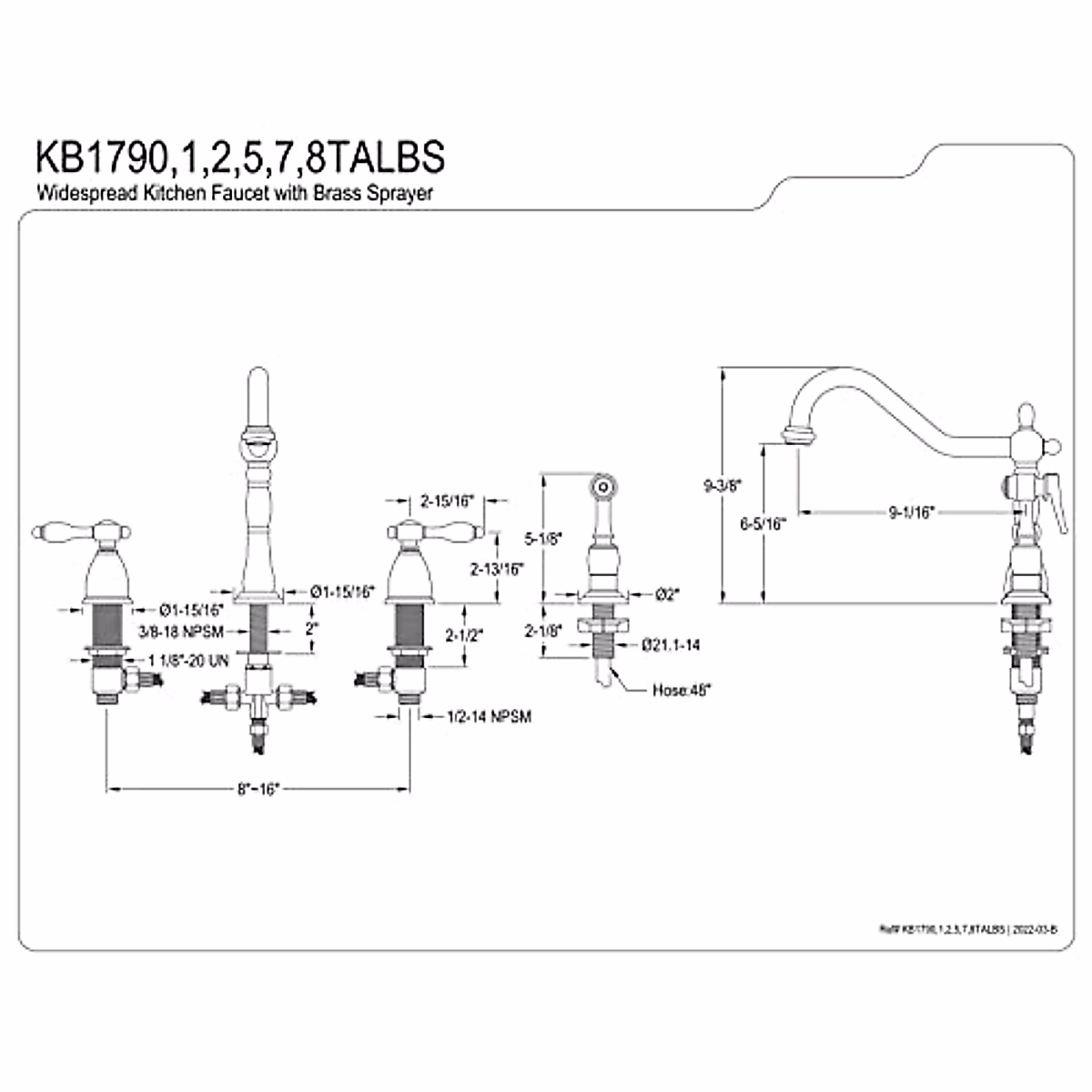 Kingston Brass KB1795TALBS Tudor 8 Inch Center Kitchen Faucet With Brass Sprayer, Oil Rubbed Bronze, 8-1/4 inch in Spout Reach, Oil Rubbed Bronze , Oil-Rubbed Bronze