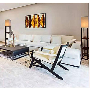 HomeFocus - Floor Lamp,Shelf Floor Lamp with LED Bulb,Corner Display Floor Lamp for Living Room,Bedroom and Office,Linen White Shade,Wood,Brown.