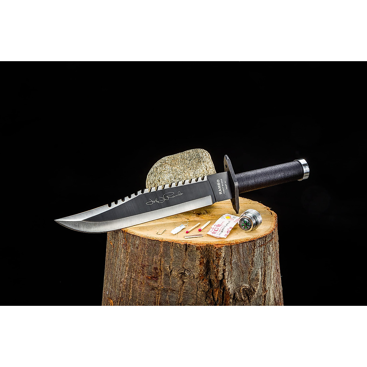 Knife Rambo First Blood Part 2 with Signature of John Rambo, Survival Kit, Sheath