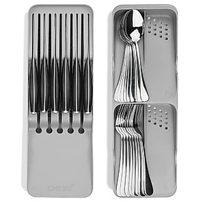 Kitchen Drawer Silverware Organizer, Utensil Holder/Cutlery Tray and Knive Block for Cutlery Flatware Spoon Knive Fork, Classic Small Partition Storage (Gray)