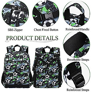 MOCCNORA Backpack for Kids Boys Preschool Backpack with Lunch Box Soccer Printed School Bags for Primary Students