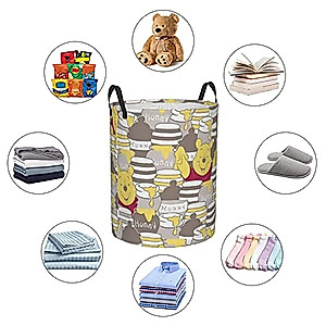 XZZZN Winnie Pooh Bear Circular Hamper Round Tunic Dirty Pocket Waterproof Large Oxford Fabric Foldable Laundry Storage Basket Dirty Clothes Bag Medium