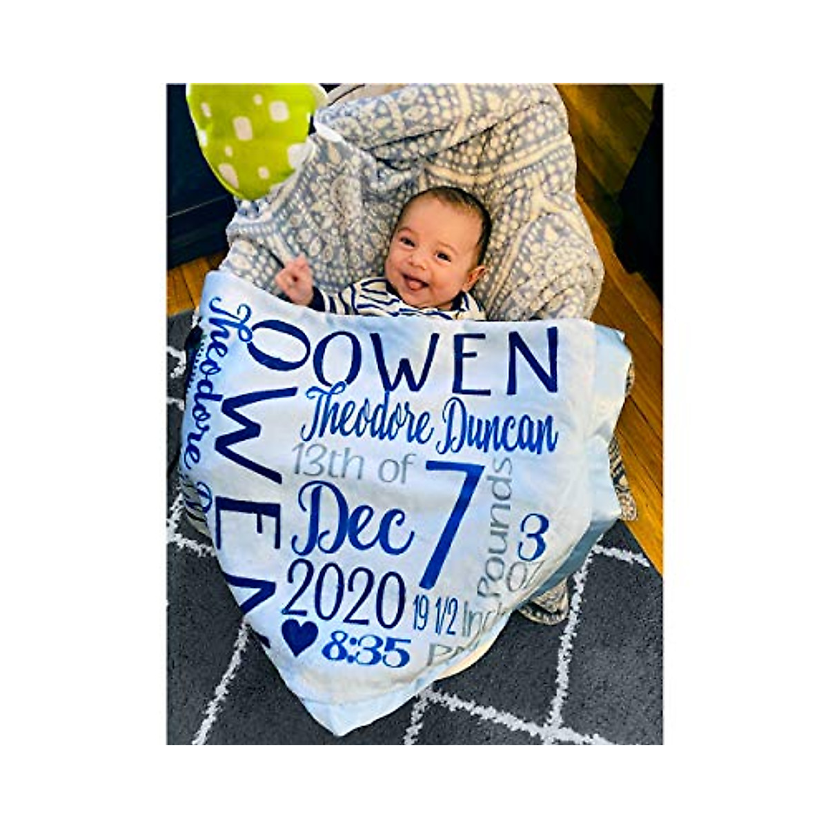 Kids-Pillowcases-By-Stockingfactory Personalized Baby Blankets for Boys (30x40, Blue Micro Plush Fleece Satin Edge Trim) Custom with Baby's Name for Newborn Baby Christening Baptism