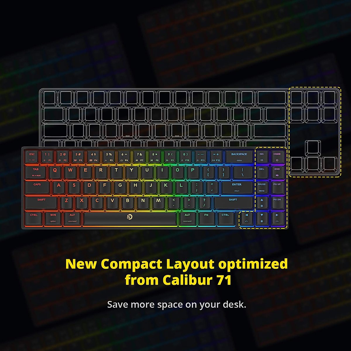 DREVO Calibur V2 TE RGB 60% Wired Mechanical Gaming Keyboard, 71-Key Small Compact, Work for PC/Mac, Detachable USB Type-C, Outemu Brown Switch, Black