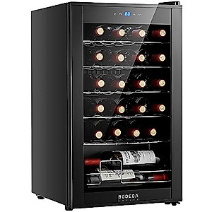 BODEGACOOLER 24 Bottle Compressor Wine Cooler, Freestanding Wine Cellar for Red, White or Champagne，Mini Fridge with 41-64.4°F Digital Temperature Control Glass Door