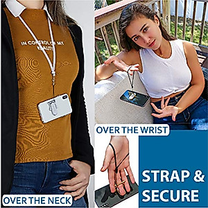 3 Finger Phone Ring Holder Kickstand - MOBI HANDLE Comfy Secure Grip, Scratch Resistant Durable Light Metal for Magnetic Car Mount or Stand, Gift Idea, w/Wrist Strap [Black]