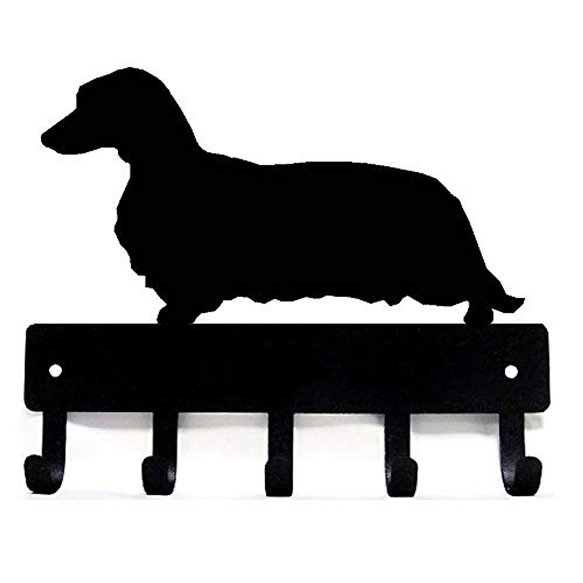 The Metal Peddler Longhaired Dachshund Dog Gifts - Key Holder for Wall - Small 6 inch Wide with 5 Hooks - Made in USA